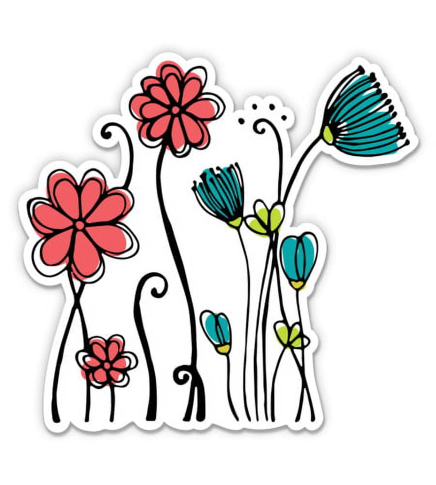 Pretty Flowers Illustration Drawing - 8" Vinyl Sticker - For Car Laptop ...