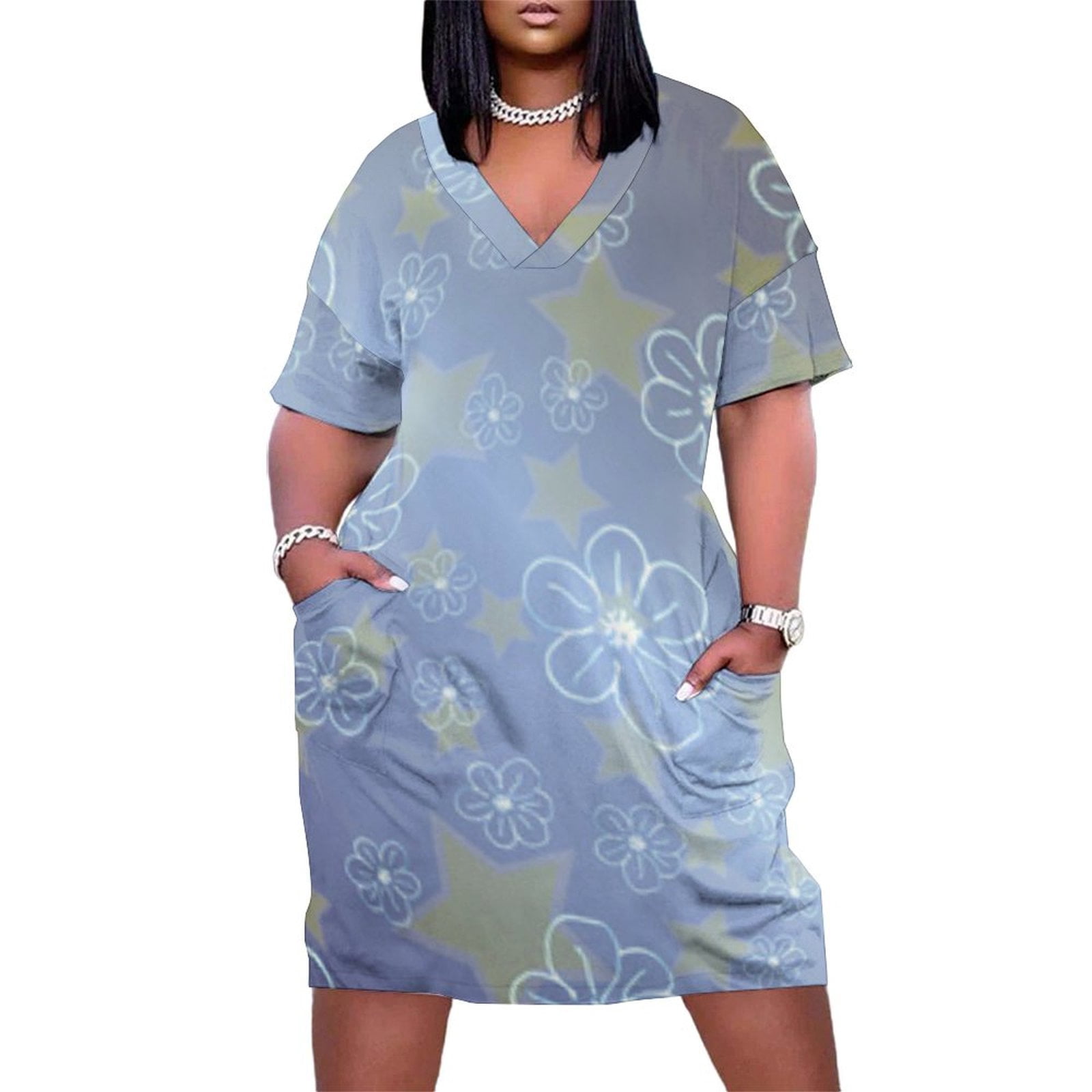 Pretty Flowers Stars Pastel Background Summer Sundress for Curve Women ...