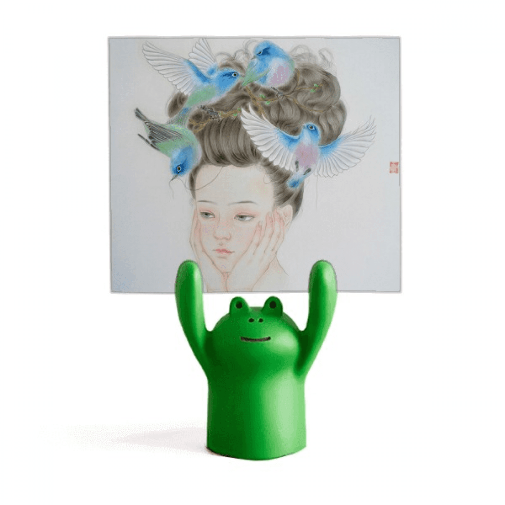 Pretty Girl Blue Bird Chinese Painting Memo Holder Cartoon Animal Frog ...