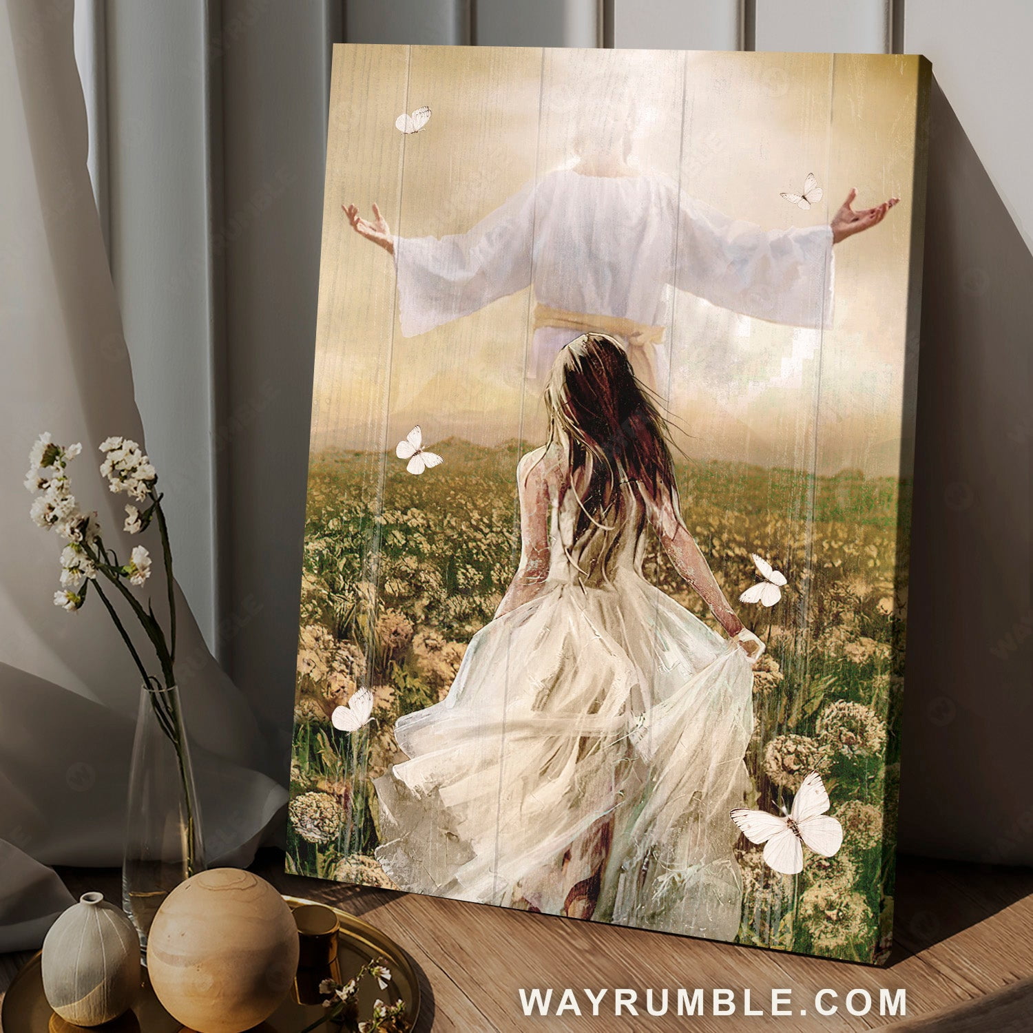 Pretty Girl Painting, Walking With Jesus, Flower Field Artwork - Jesus ...