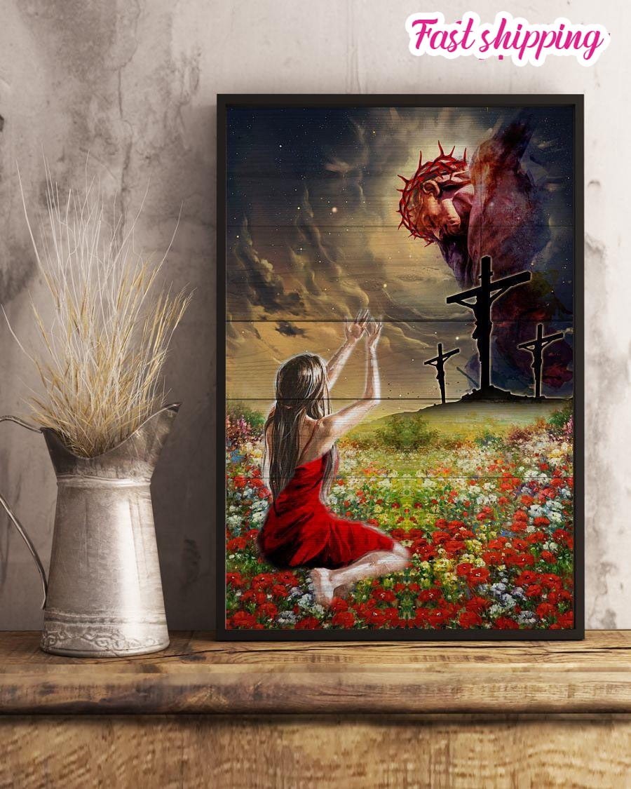 Pretty Girl Praying Jesus On Flower Field Poster Wall Art Vertical 16 x ...