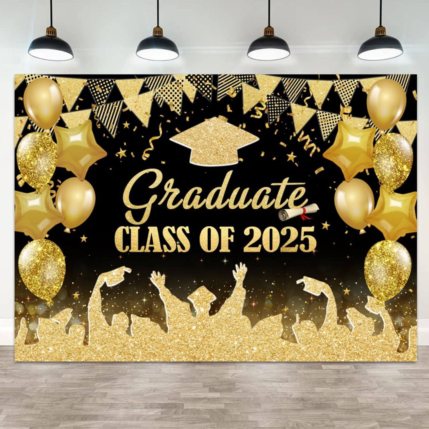 Pretty Graduation Backdrop 2025 Black Gold Graduation Prom Photography ...