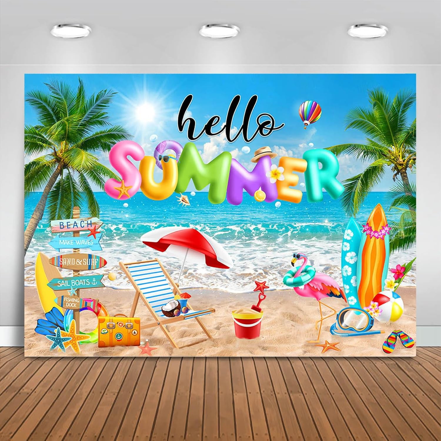 Pretty Hello Summer Backdrop Hawaiian Beach Party Decorations Summer ...