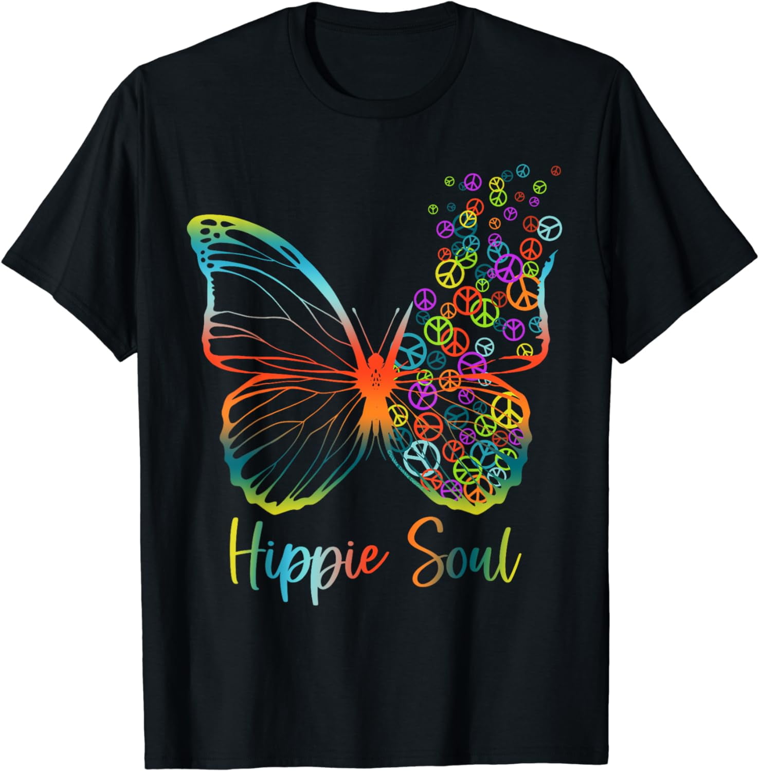 Pretty Hippie Soul Butterfly with Peace Signs Hippie T-Shirt - Walmart.com