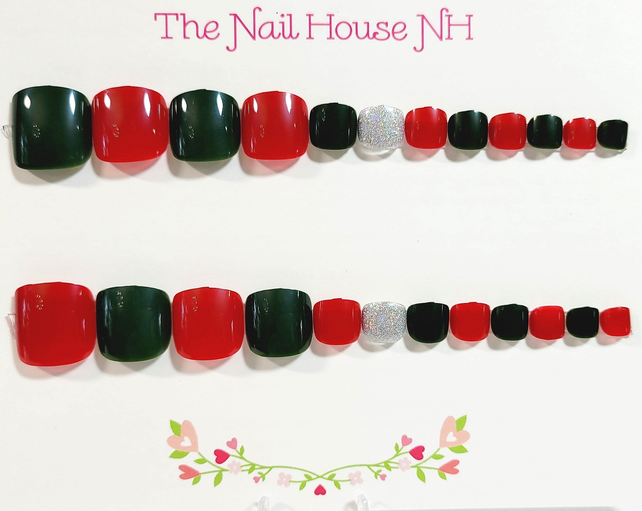 Pretty Holiday Toes Glossy Press On Toenails - 24 Pieces - Artificial ...