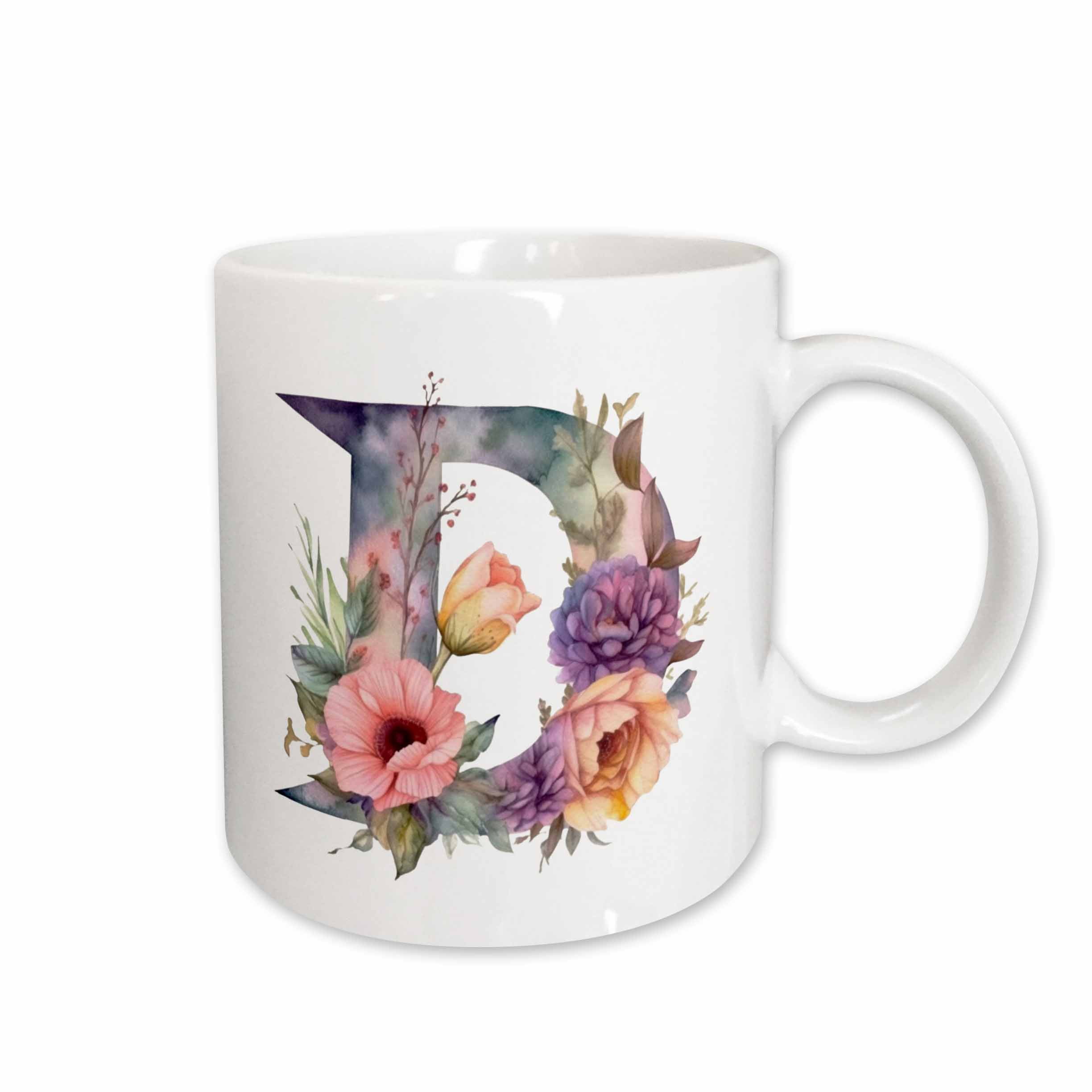 3drose, Pretty Image of Watercolor Floral Monogram Initial D, 15oz Mug ...