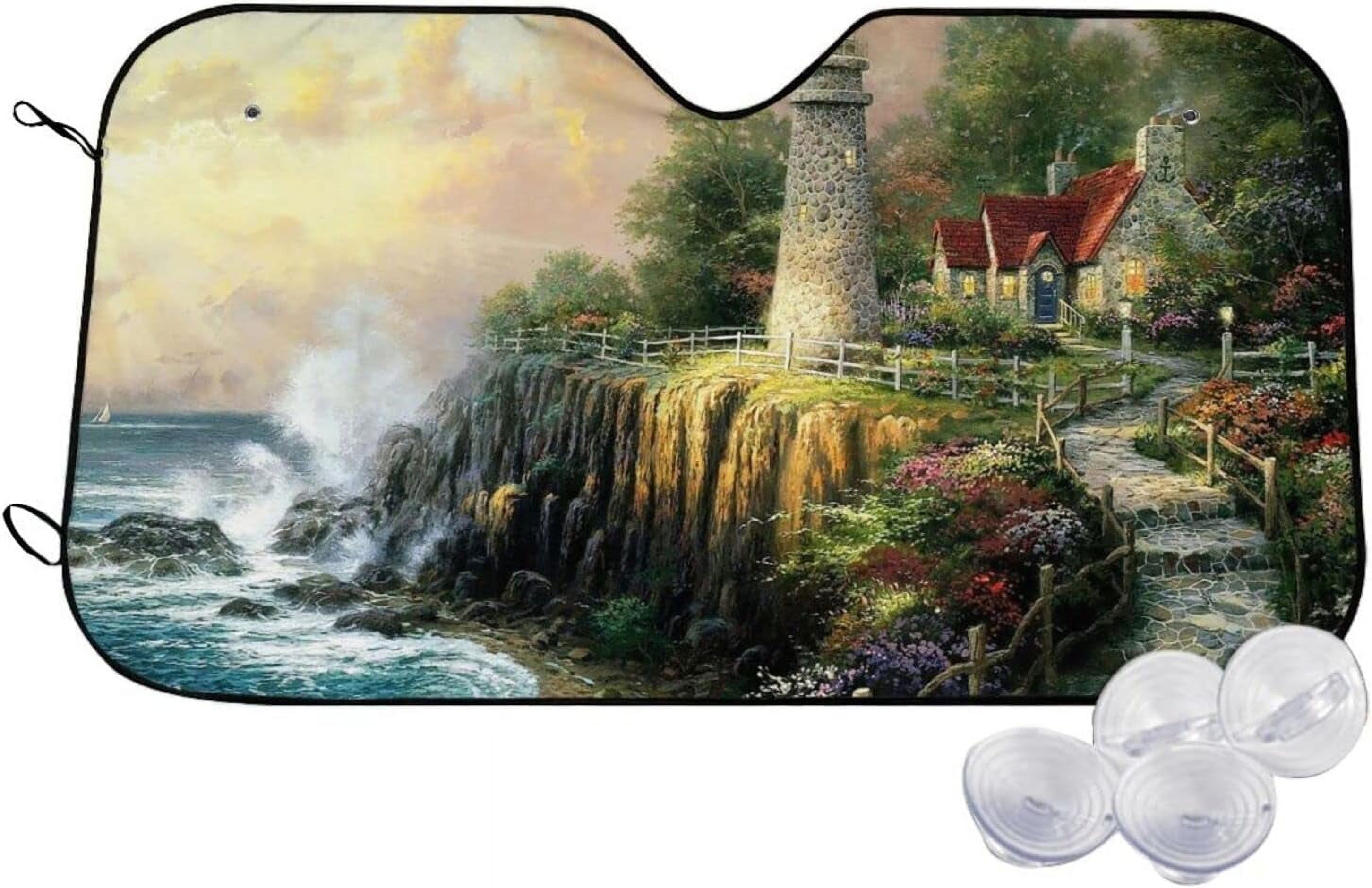 Pretty Lighthouse Painting Sun Shade Front Window Sunshade for Most ...