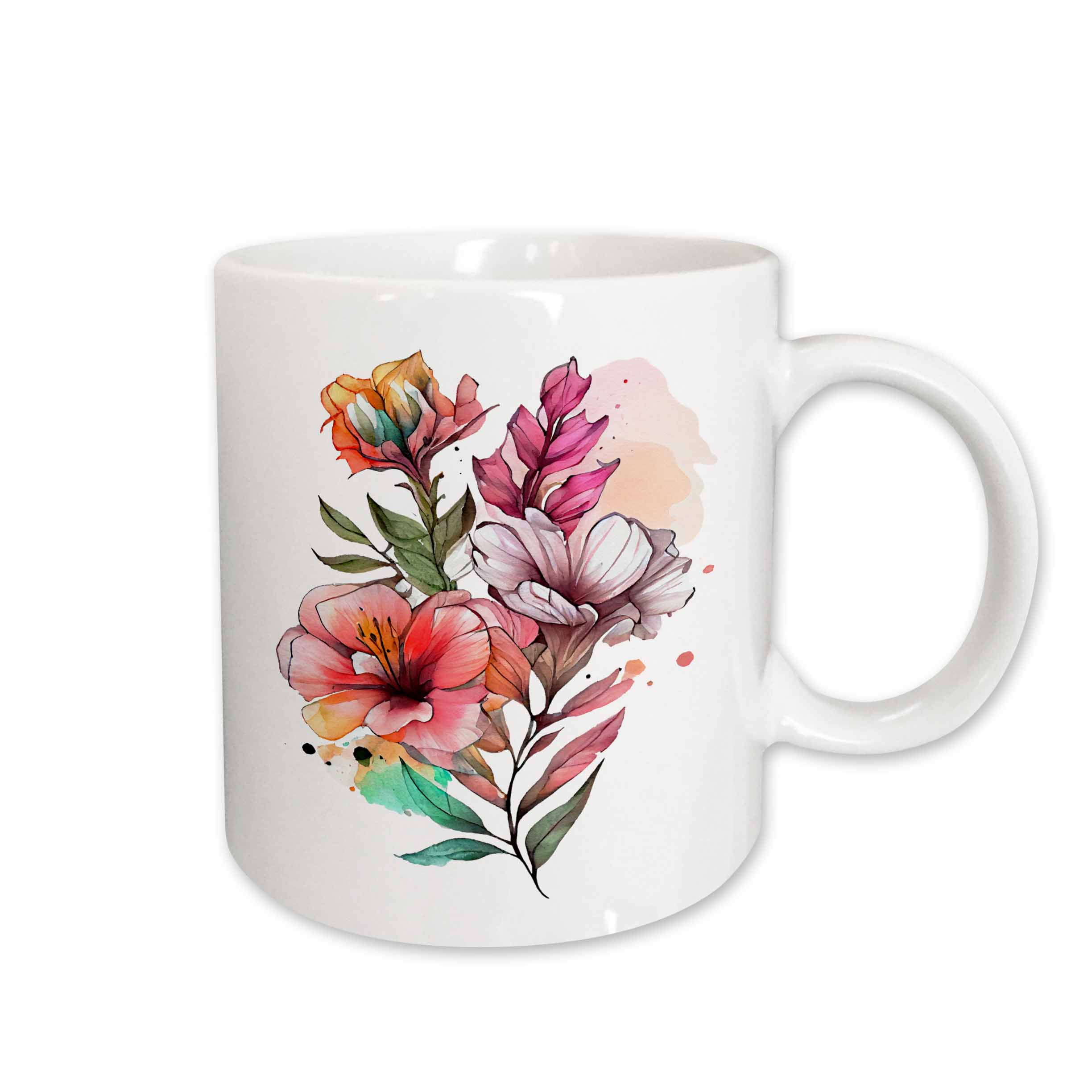 3drose, Pretty Line Art Image of Watercolor Floral Illustration, 11oz ...