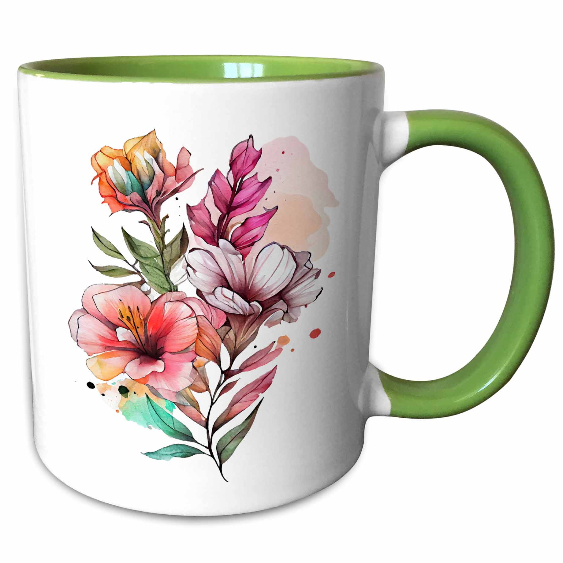 3drose, Pretty Line Art Image of Watercolor Floral Illustration, 15oz ...