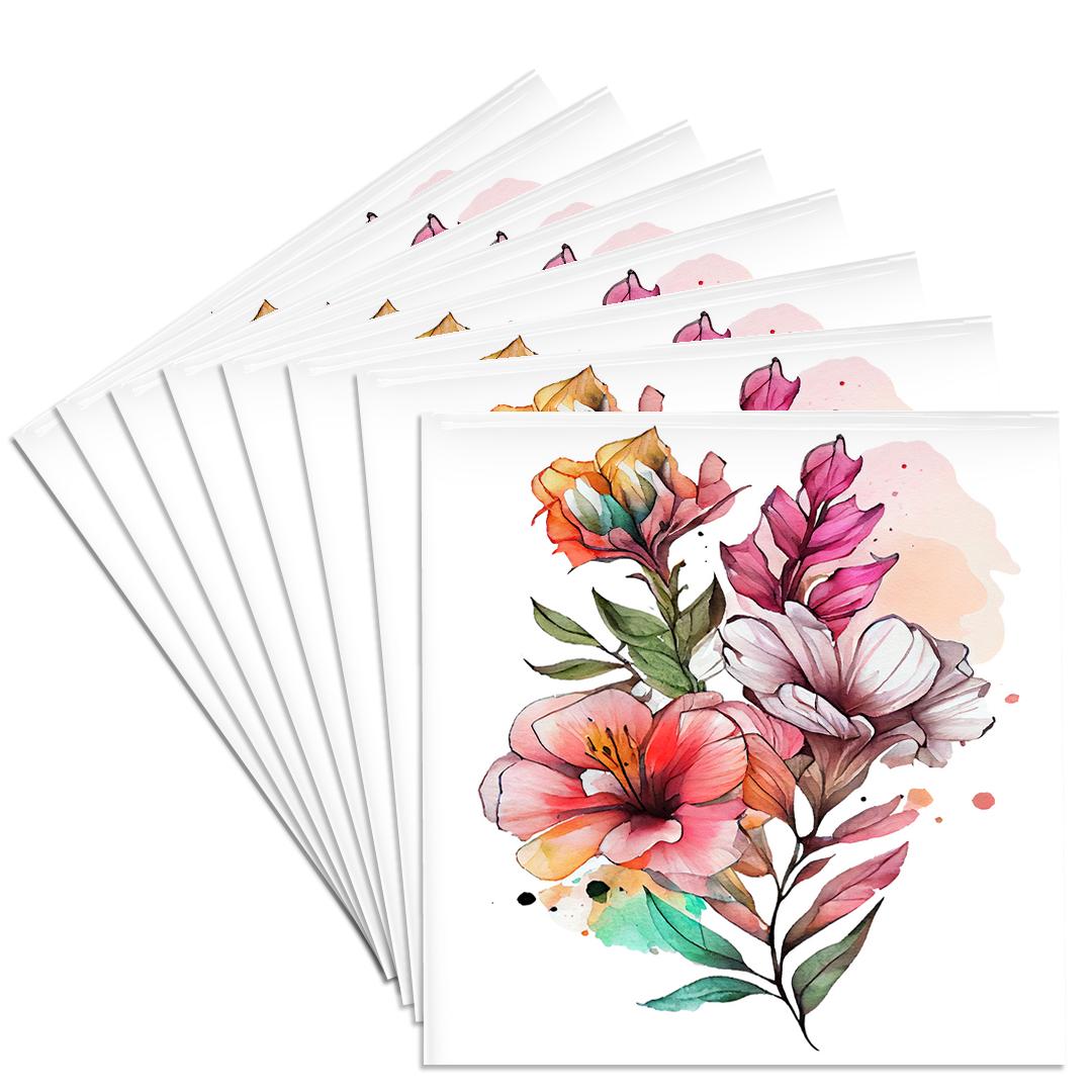3drose, Pretty Line Art Image of Watercolor Floral Illustration, Set of ...