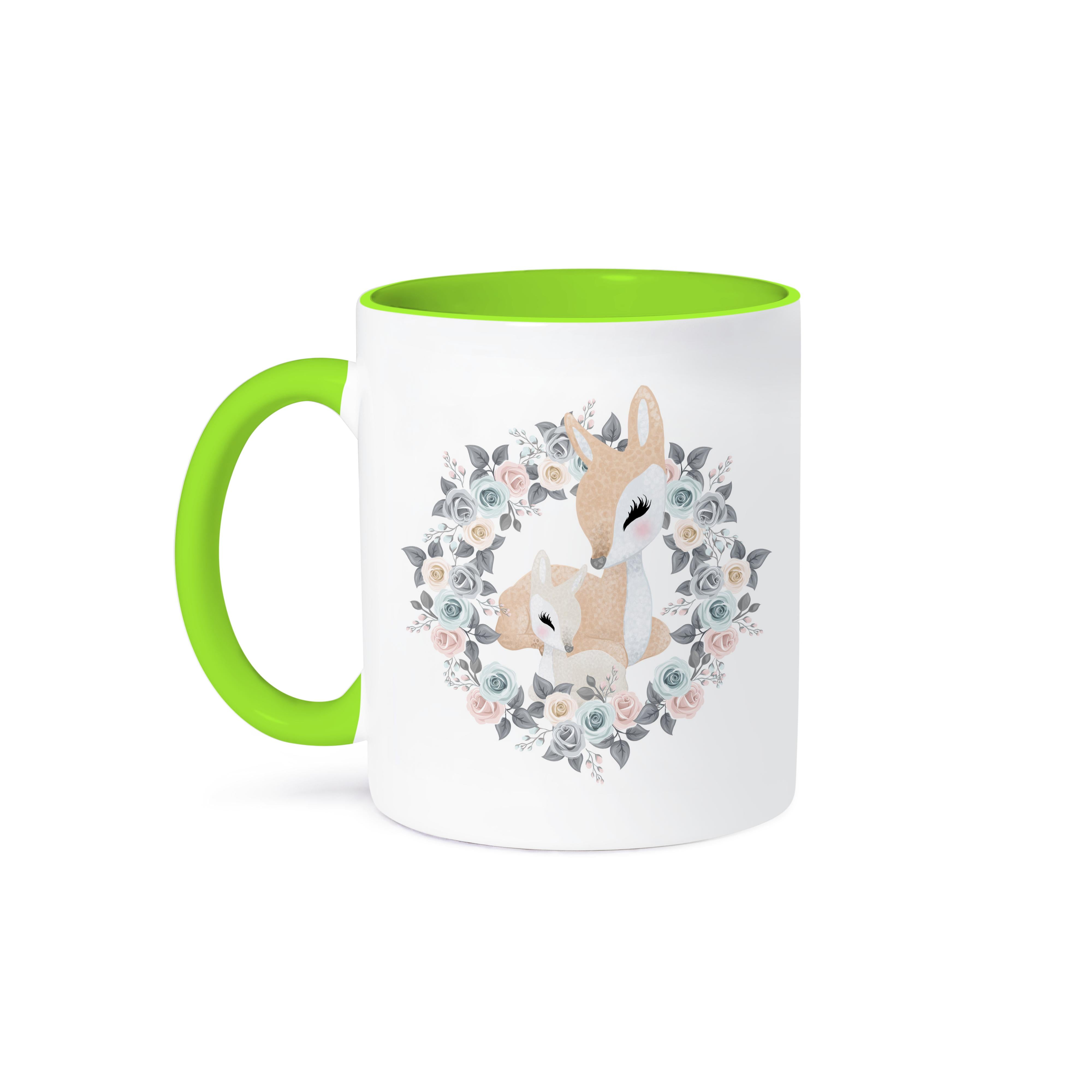 Pretty Mother Deer And Baby Doe In A Floral Wreath Illustration, 15oz ...