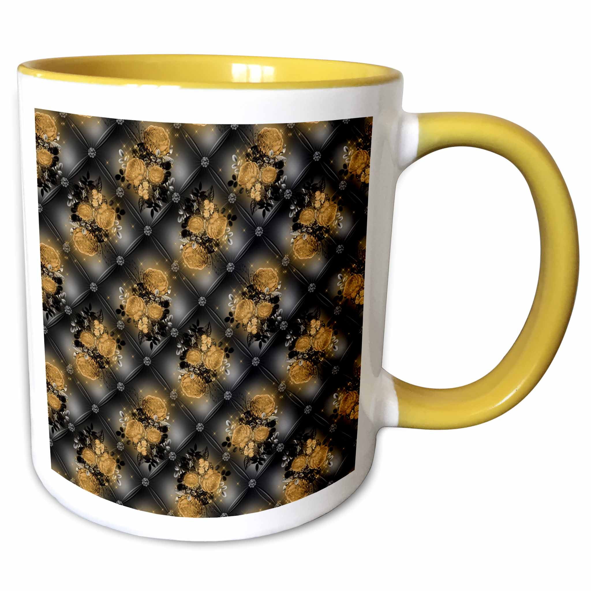 3drose, Pretty Mustard Yellow and Black Image of Shimmering Floral ...