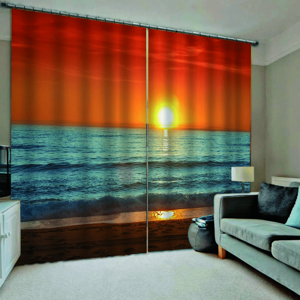 Pretty Nature Senery Beach Sea Sunset Ocean Sky Window Curtains Binds ...