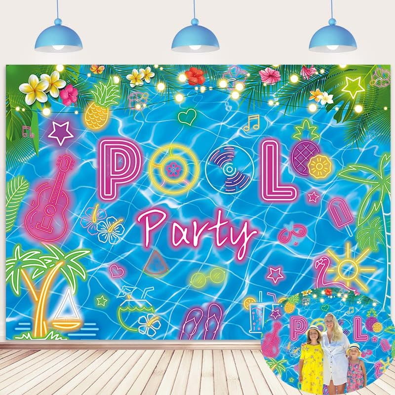 Pretty Neon Backdrop Pool Party Backdrop Summer Swimming Pool ...