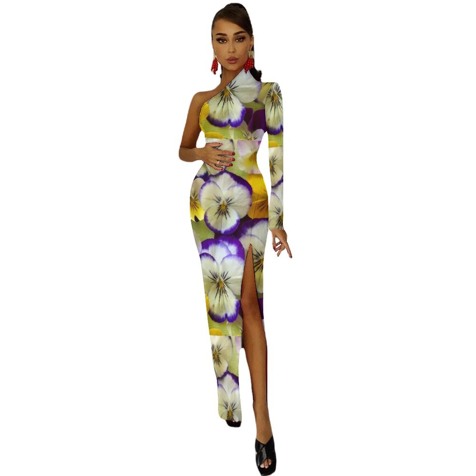 Pretty Pansies Half Dleeve Split Dress birthday dress for women evening ...
