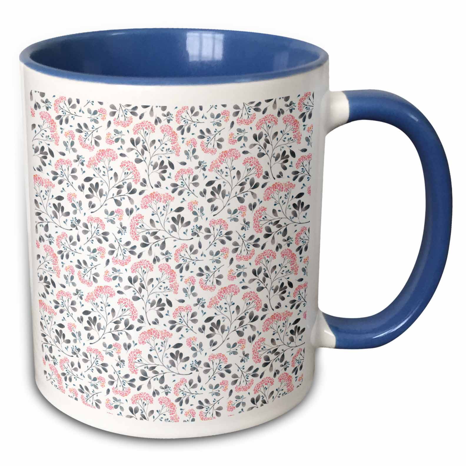 3drose, Pretty Pink and Gray Watercolor Floral Spray Pattern, 15oz Two ...