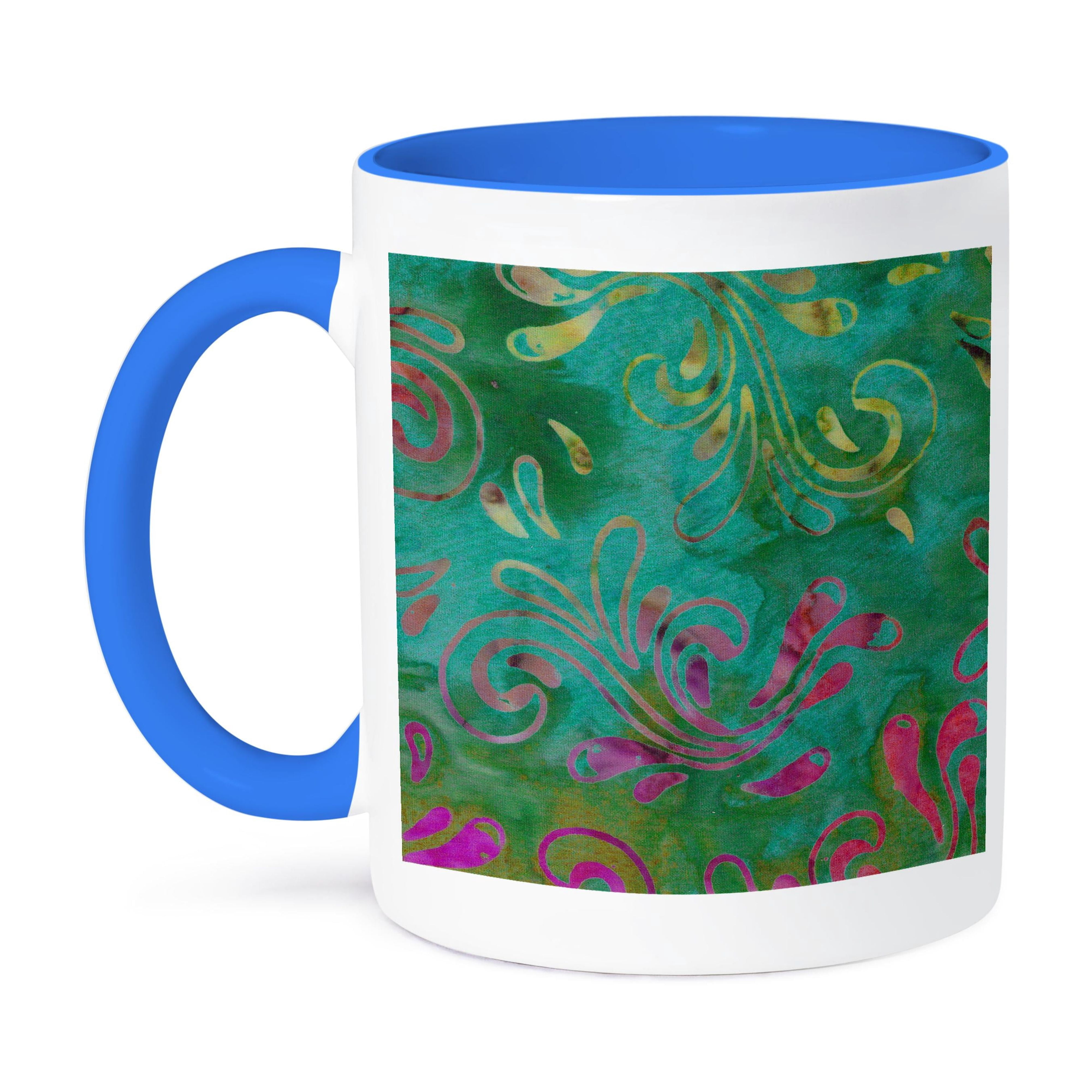 Pretty Pink And Green Image Of Watercolor Flourish Batik Pattern, 11oz ...