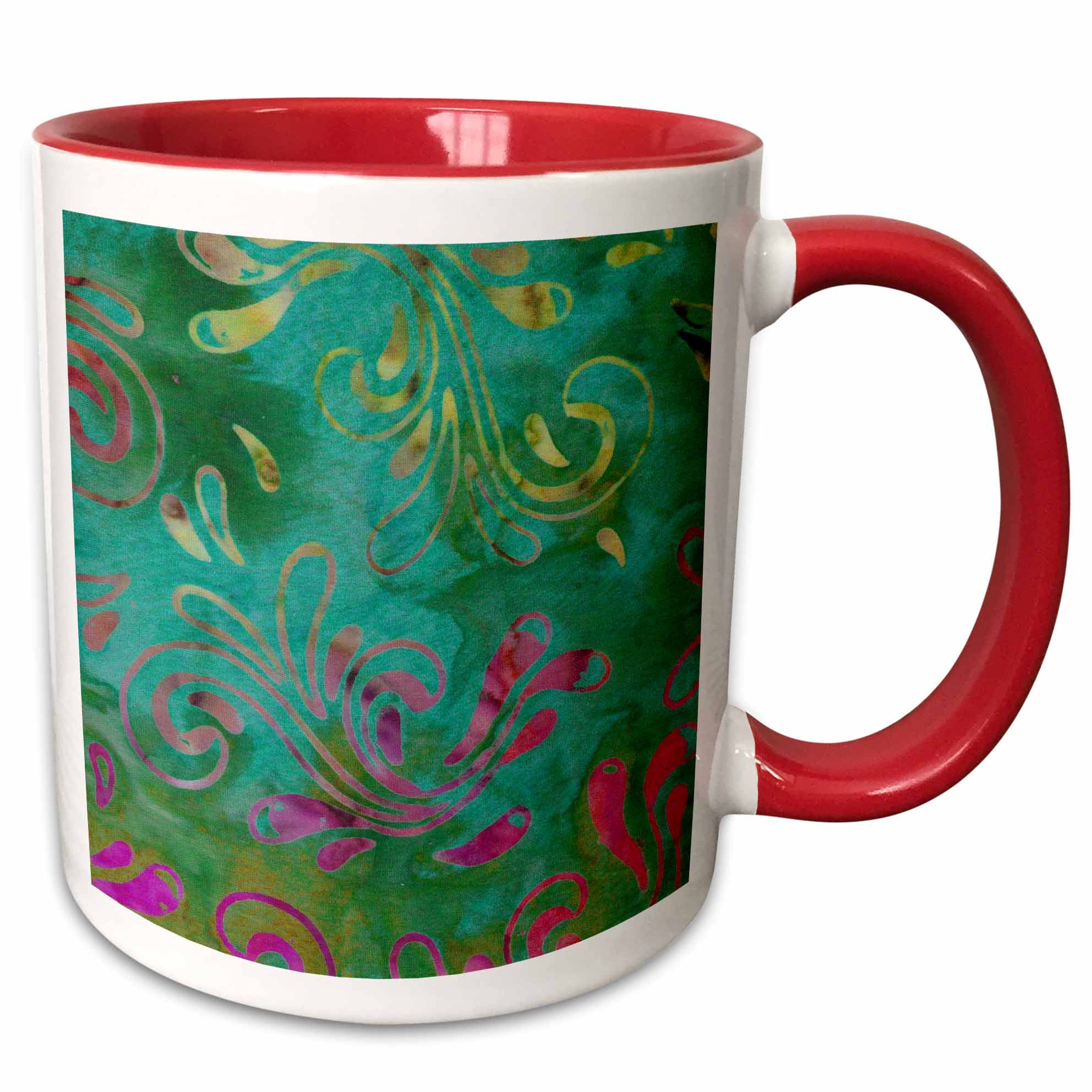 3drose, Pretty Pink and Green Image of Watercolor Flourish Batik ...