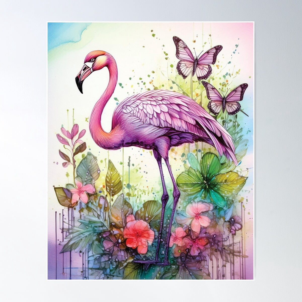 Pretty Pink Flamingo In Watercolor Florals, Flowers And Watercolour ...