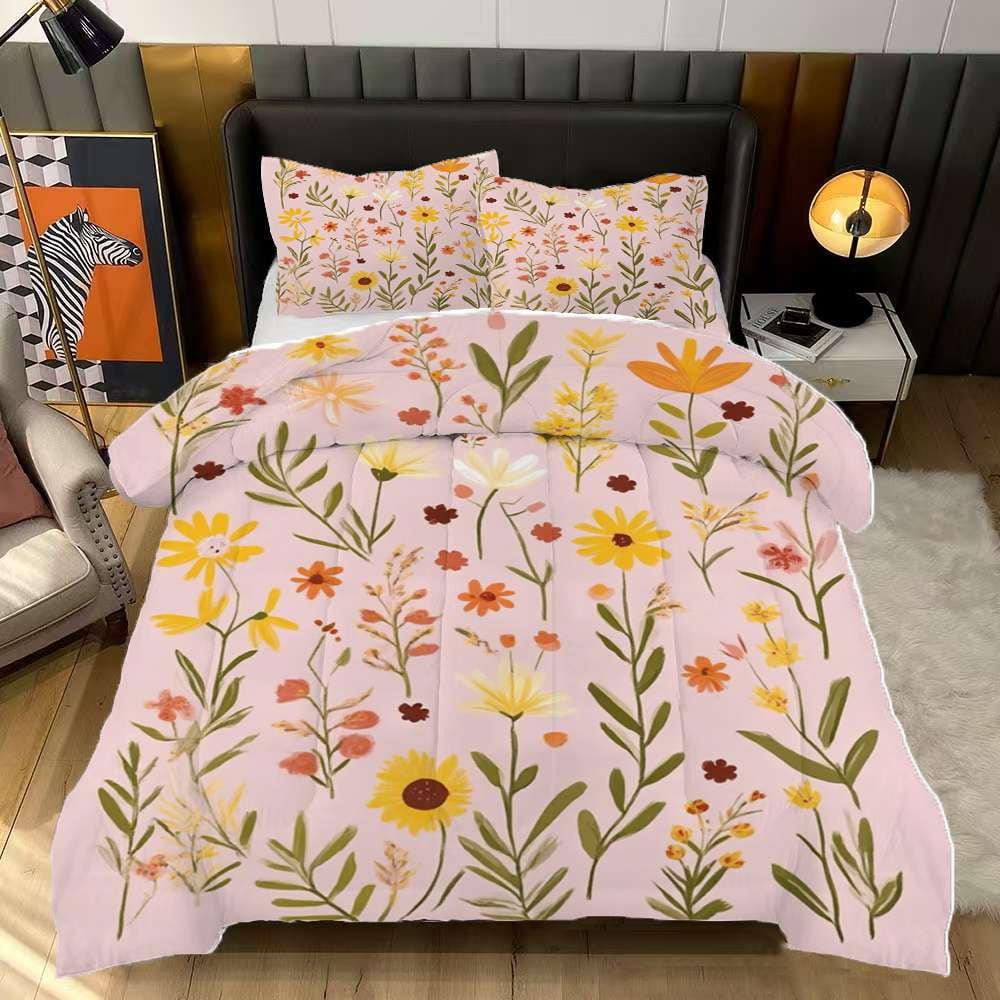 Pretty Pink Floral Summer Blooms Comforter Set King Size Bedding Set ...