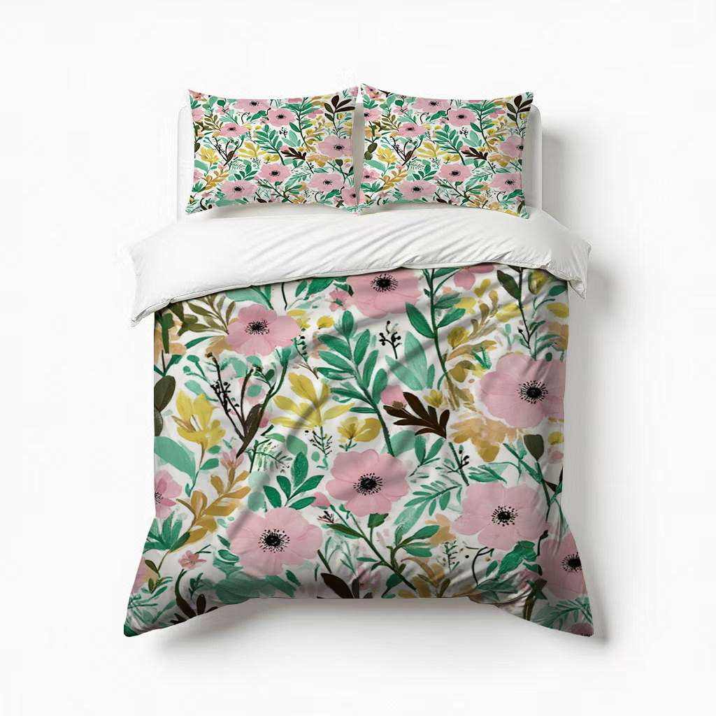 Pretty Pink Floral White Background Bedding Set 3 Pcs Soft Microfiber ...