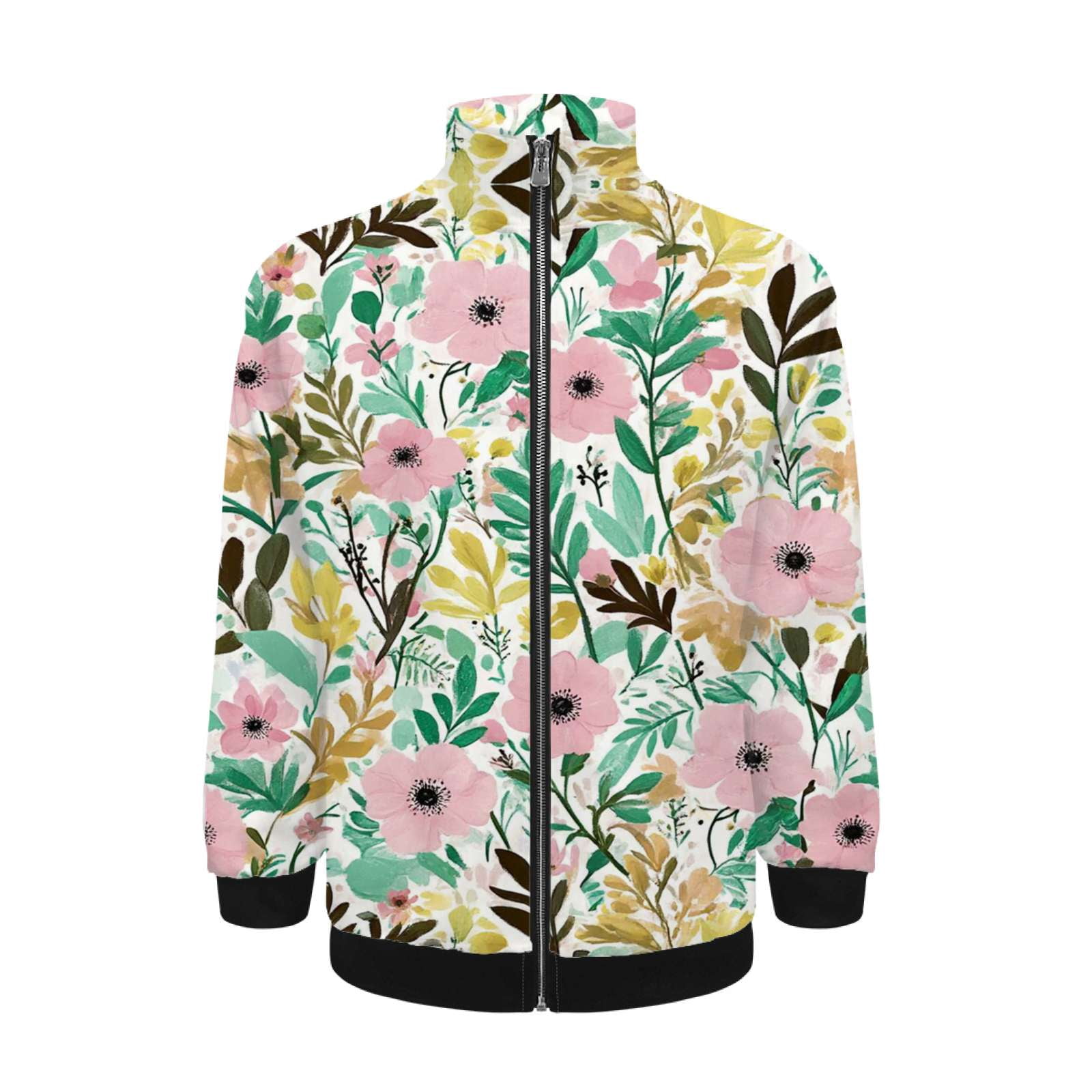 Pretty Pink Floral White Background Jacket Men's Street Cool Long ...