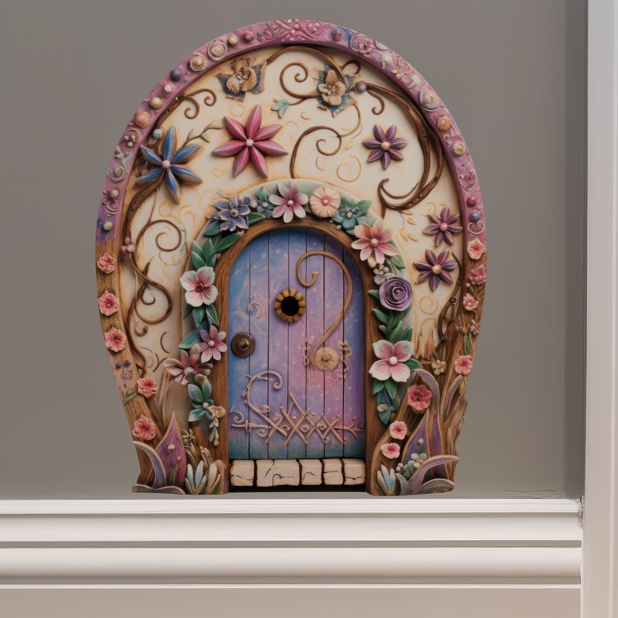 Pretty Pink Flowers Fairy Door - Fairy Door 3D Wall Sticker - Walmart.com