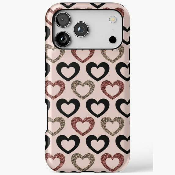 Pretty Pink Glitter Hearts Pattern iPhone Case 17 11 12 13 14 15 16 Pro ...