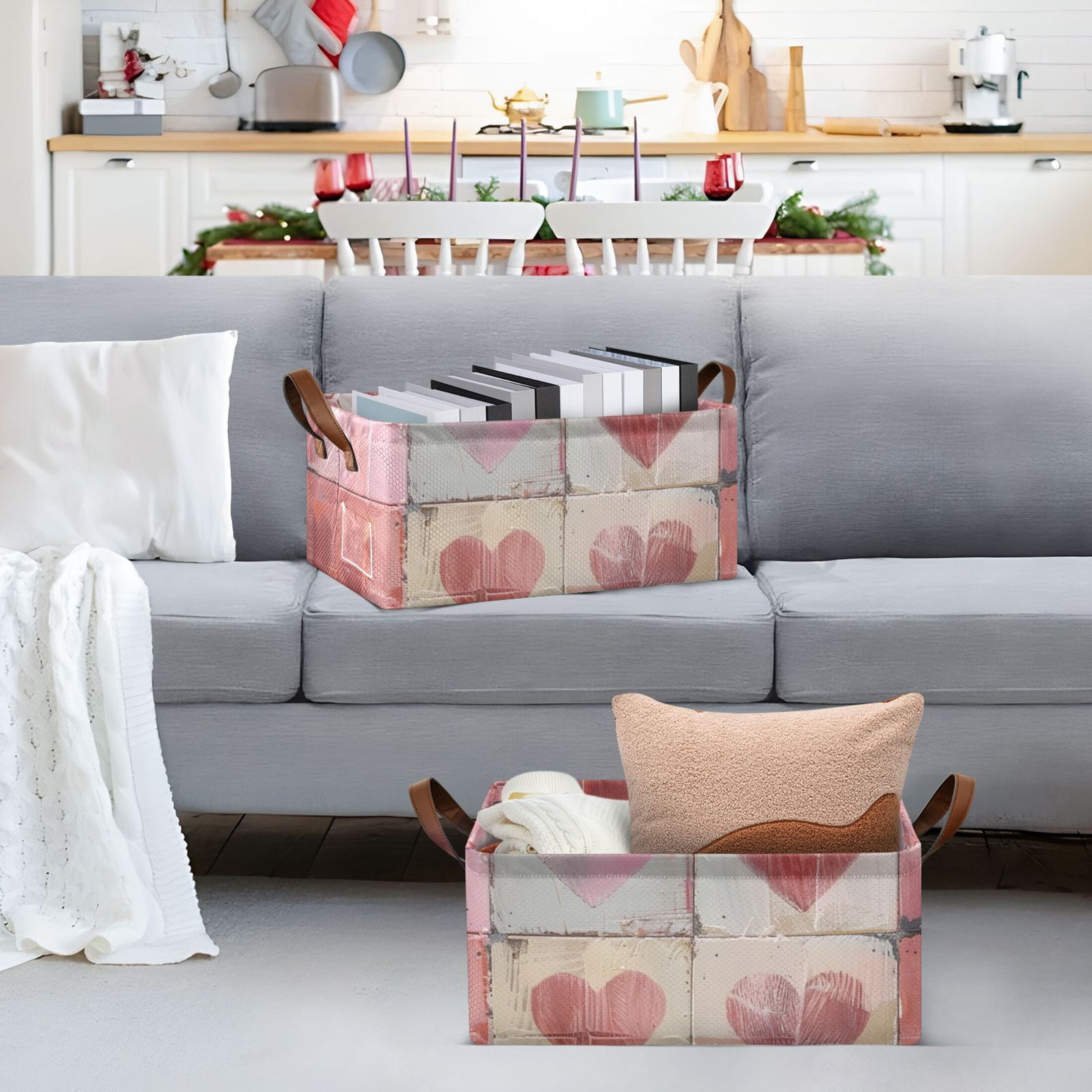 Pretty Pink Hearts Storage Bins with Handles Foldable Storage Baskets ...