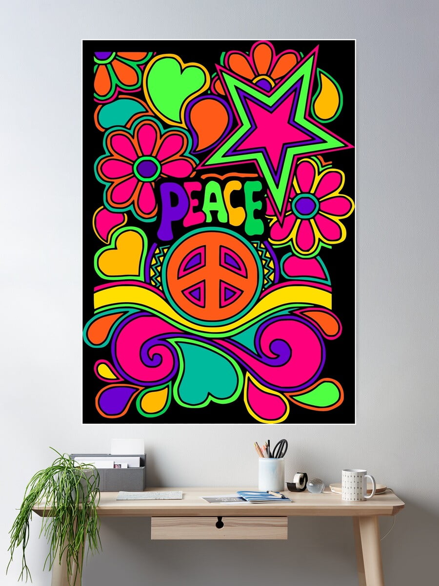 Pretty Pink N Colorful Hippy Trippy Design Poster Wall Art, Modern Wall ...