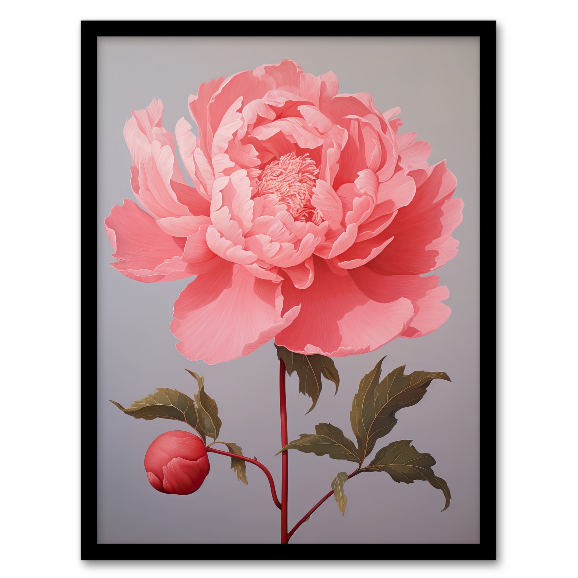 Pretty Pink Peony Elegant Floral Bloom Detailed Oil Painting Artwork ...