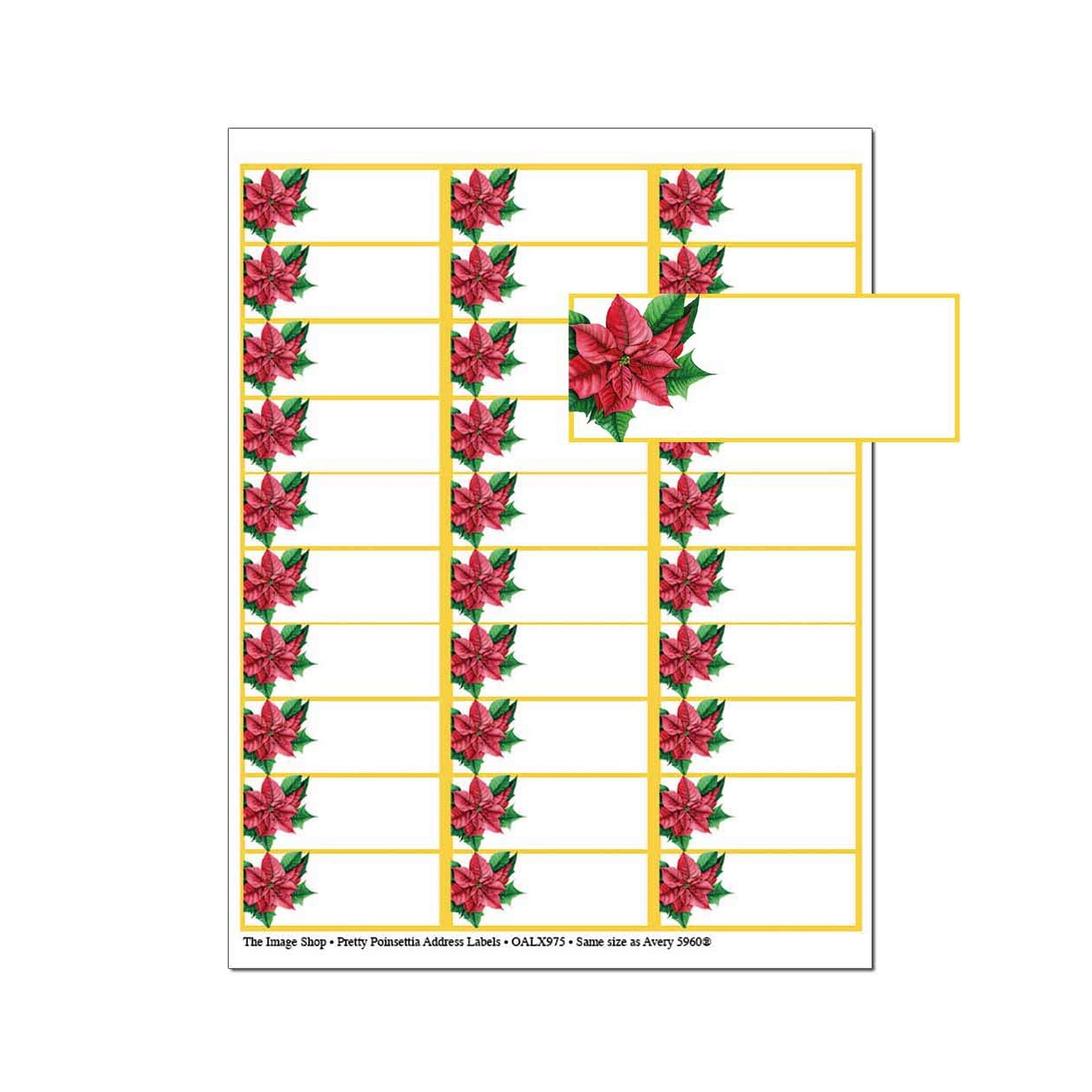 Pretty Poinsettias 30-Up Address Labels - 5 Sheets/150 Labels Total - 1 ...