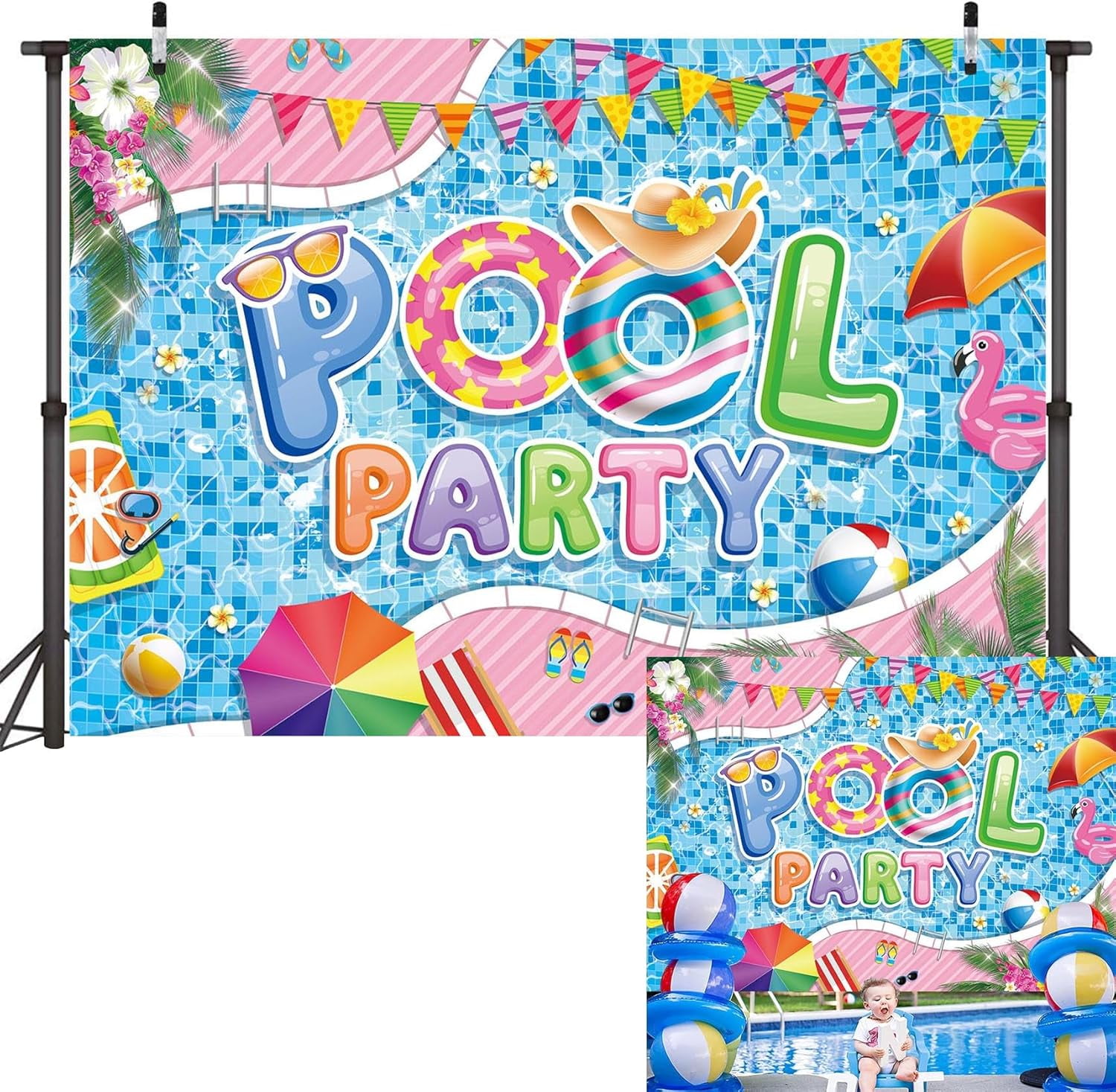 Pretty Pool Party Backdrop Summer Birthday Backdrop Swimming Beach Pool ...