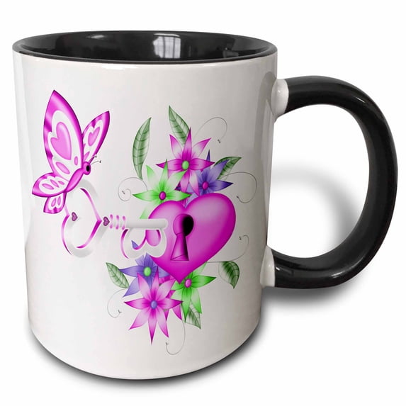 3drose, Pretty Purple Heart Lock and Key with Butterfly Floral ...