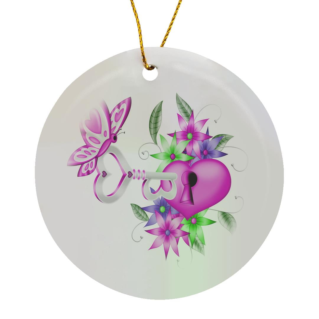 3drose, Pretty Purple Heart Lock and Key with Butterfly Floral ...