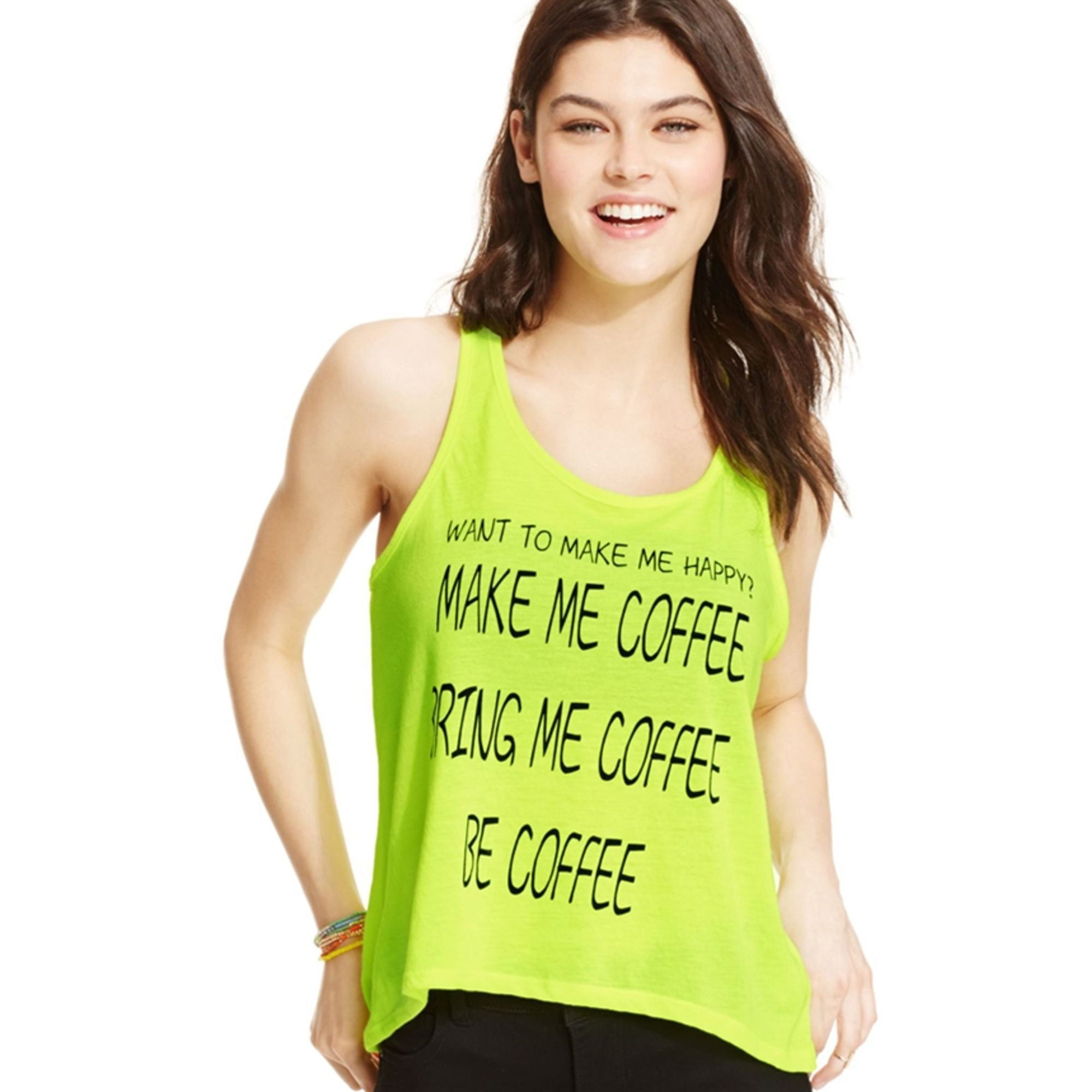 Pretty Rebellious Clothing Womens Coffee Neon Tank Top, Yellow, Juniors ...