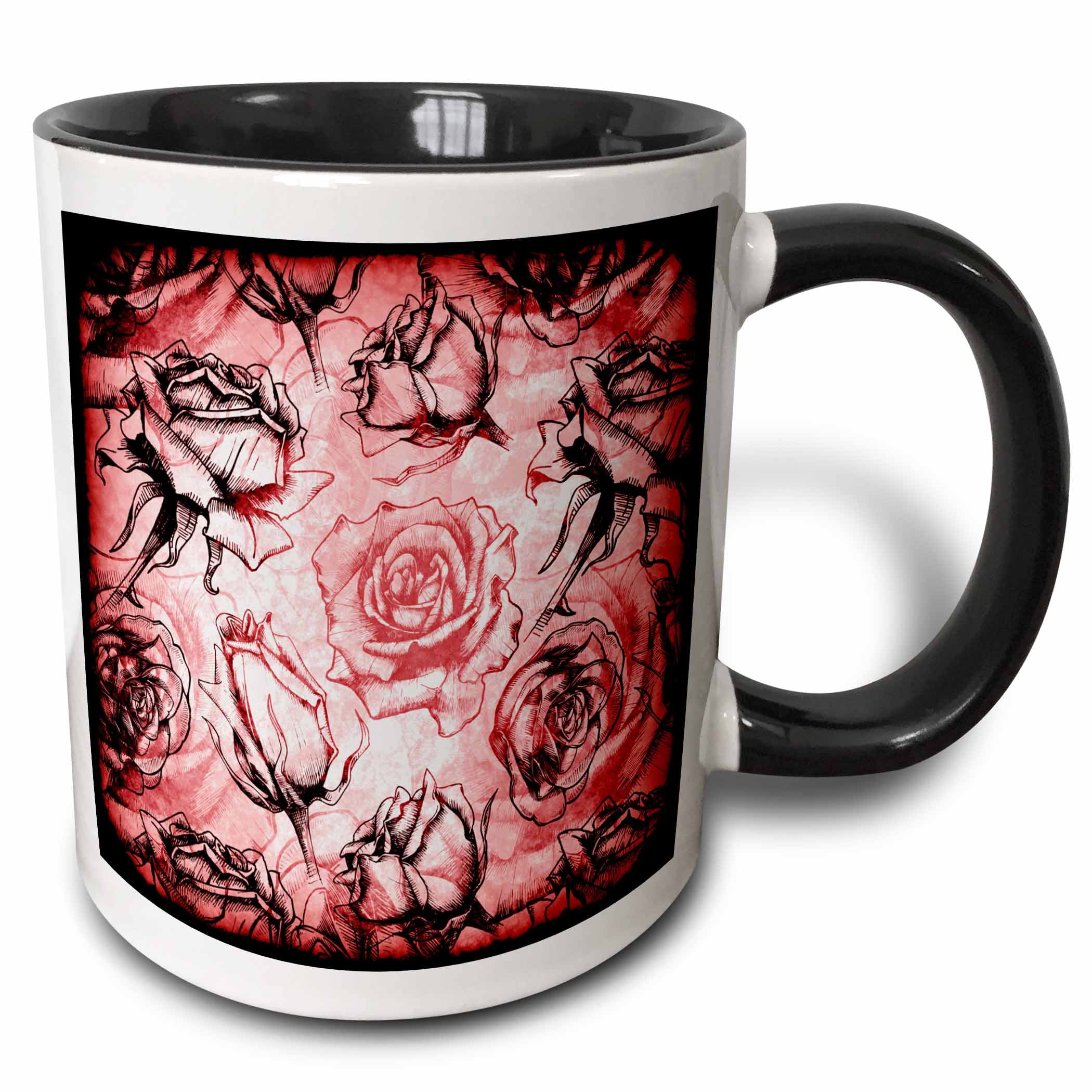 3drose, Pretty Red Roses Overlay on a Pink Watercolor Background, 11oz ...