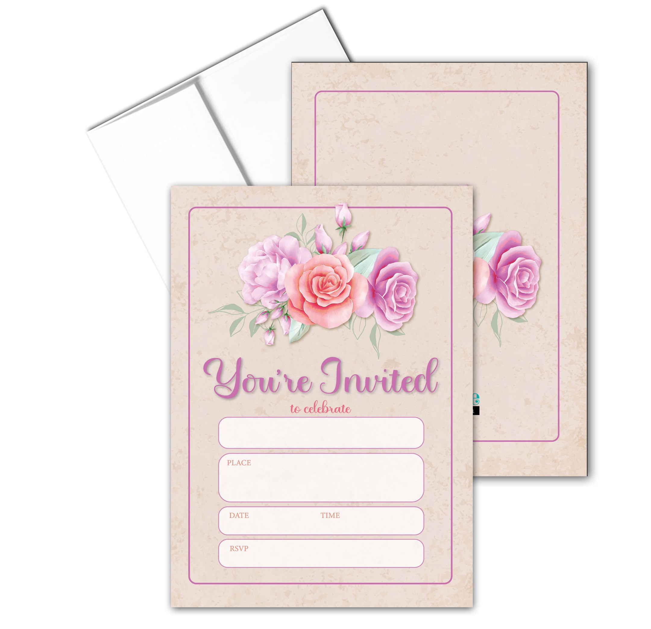 Pretty Rose Floral "Your Invited" Party Invintations - 25 Invites with ...