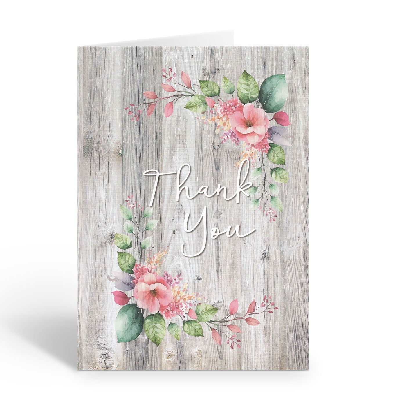 Pretty Rustic Pink Floral Thank You Note Card - 10 Note Cards with ...