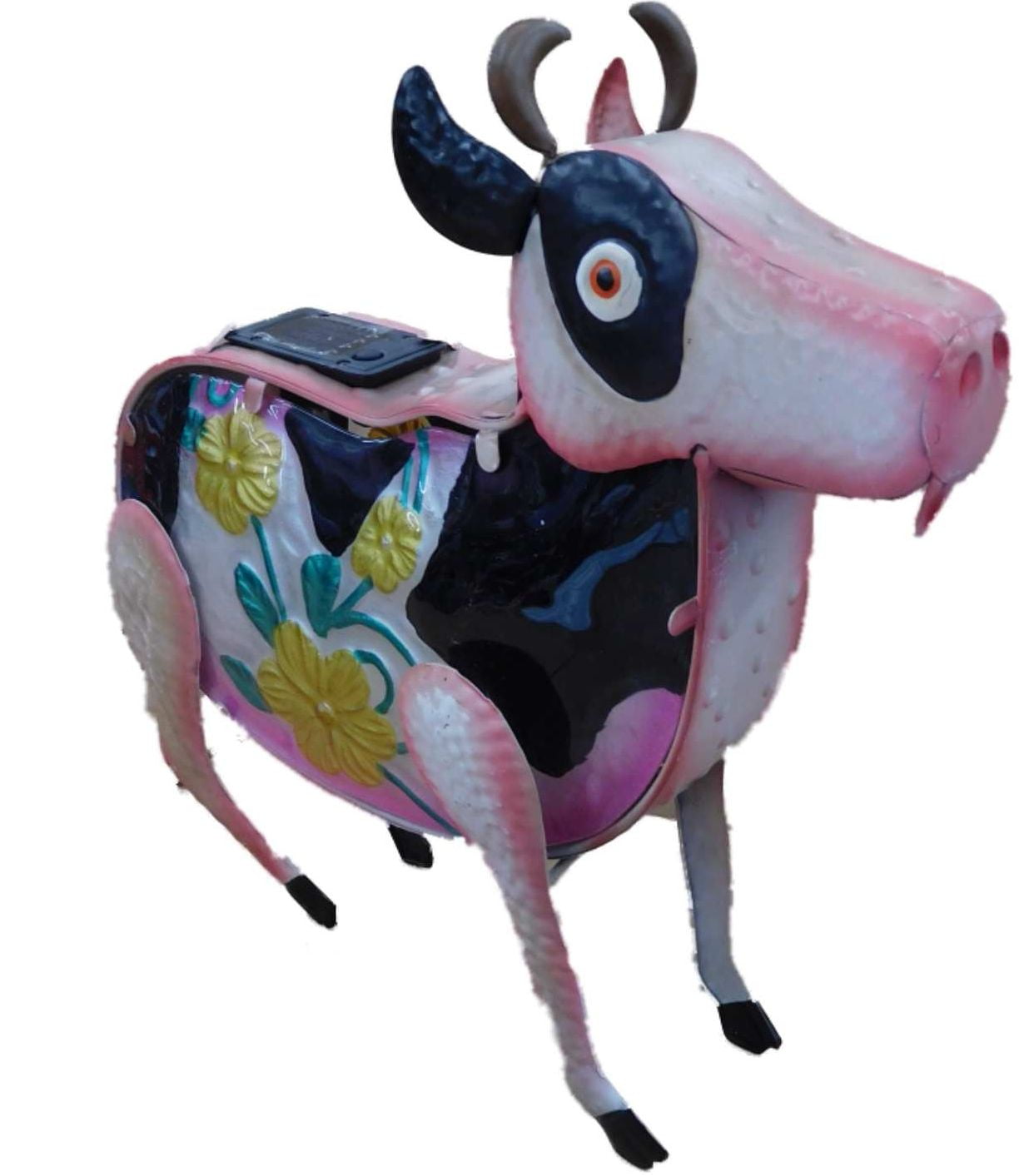Pretty Solar Light Cow With Floral Accents Metal Garden Light Garden ...