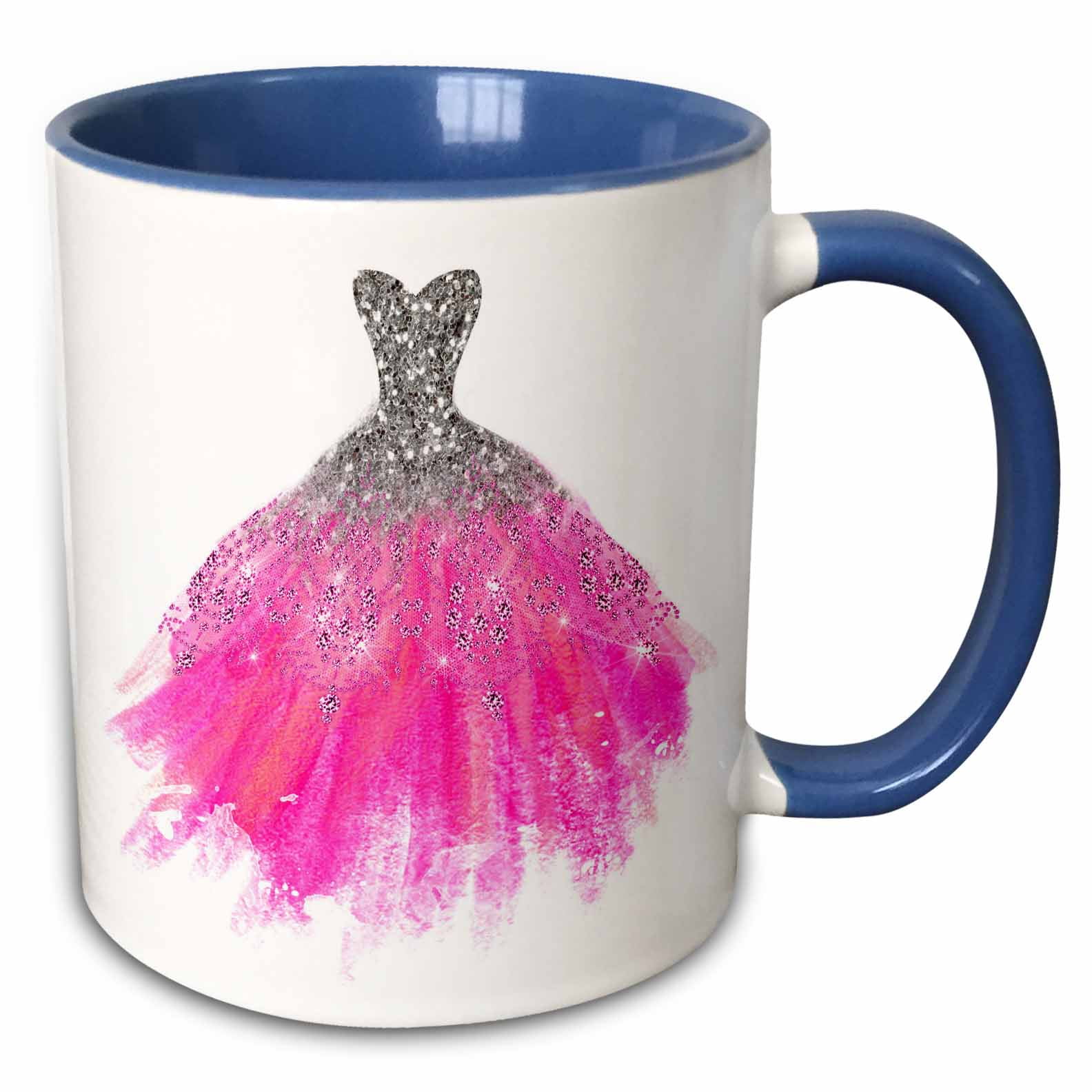 Pretty Sparkle Faux Digitally Printed Silver Glitter and Pink Gown 11oz ...