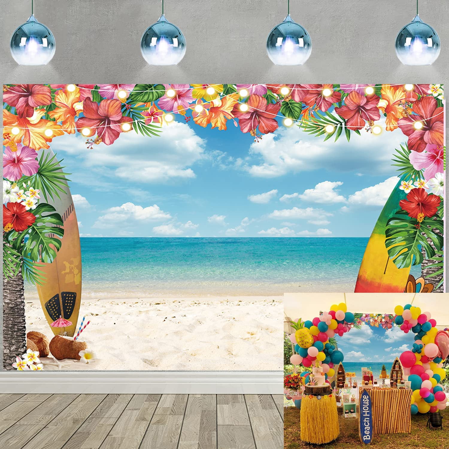 Pretty Summer Hawaii Beach Backdrop Aloha Tropical Palm Flower Blue Sky ...