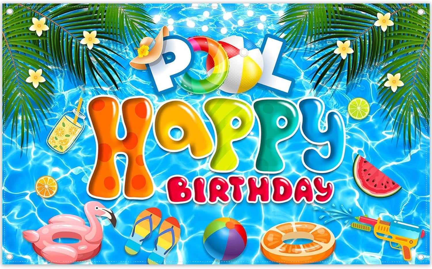 Pretty Summer Pool Party Backdrop Hawaiian Happy Birthday Background ...