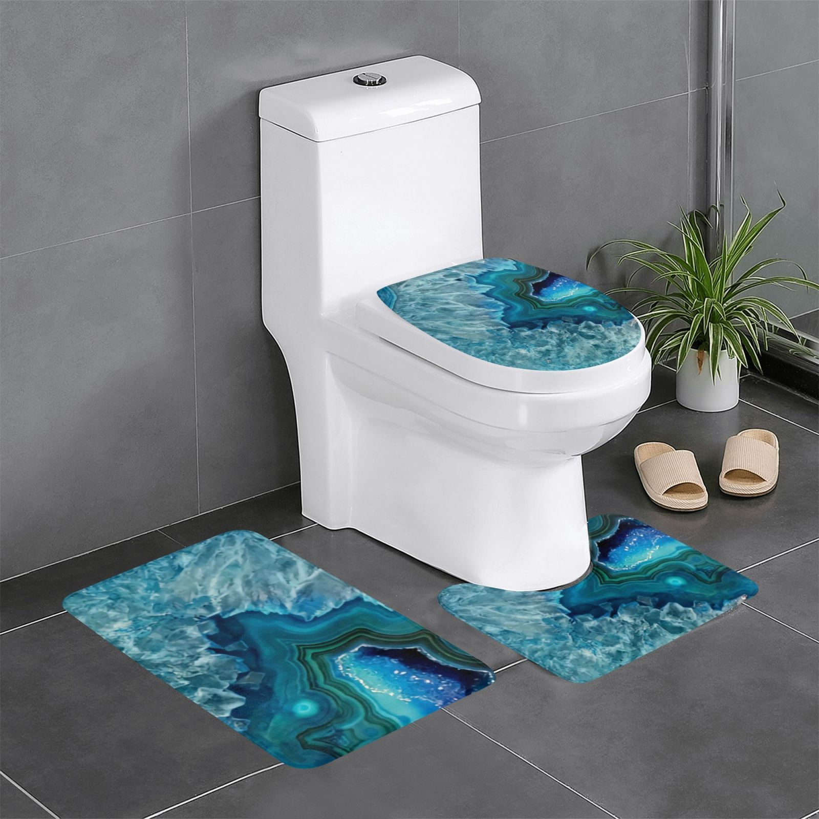 Pretty Teal Blue Aqua Turquoise Geode 3-Piece Set Of Flannel Bath Mats ...