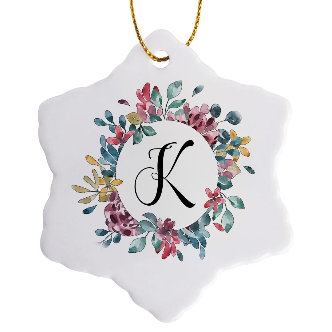 3drose, Pretty Watercolor Floral Circle Frame with a Monogram Initial K ...