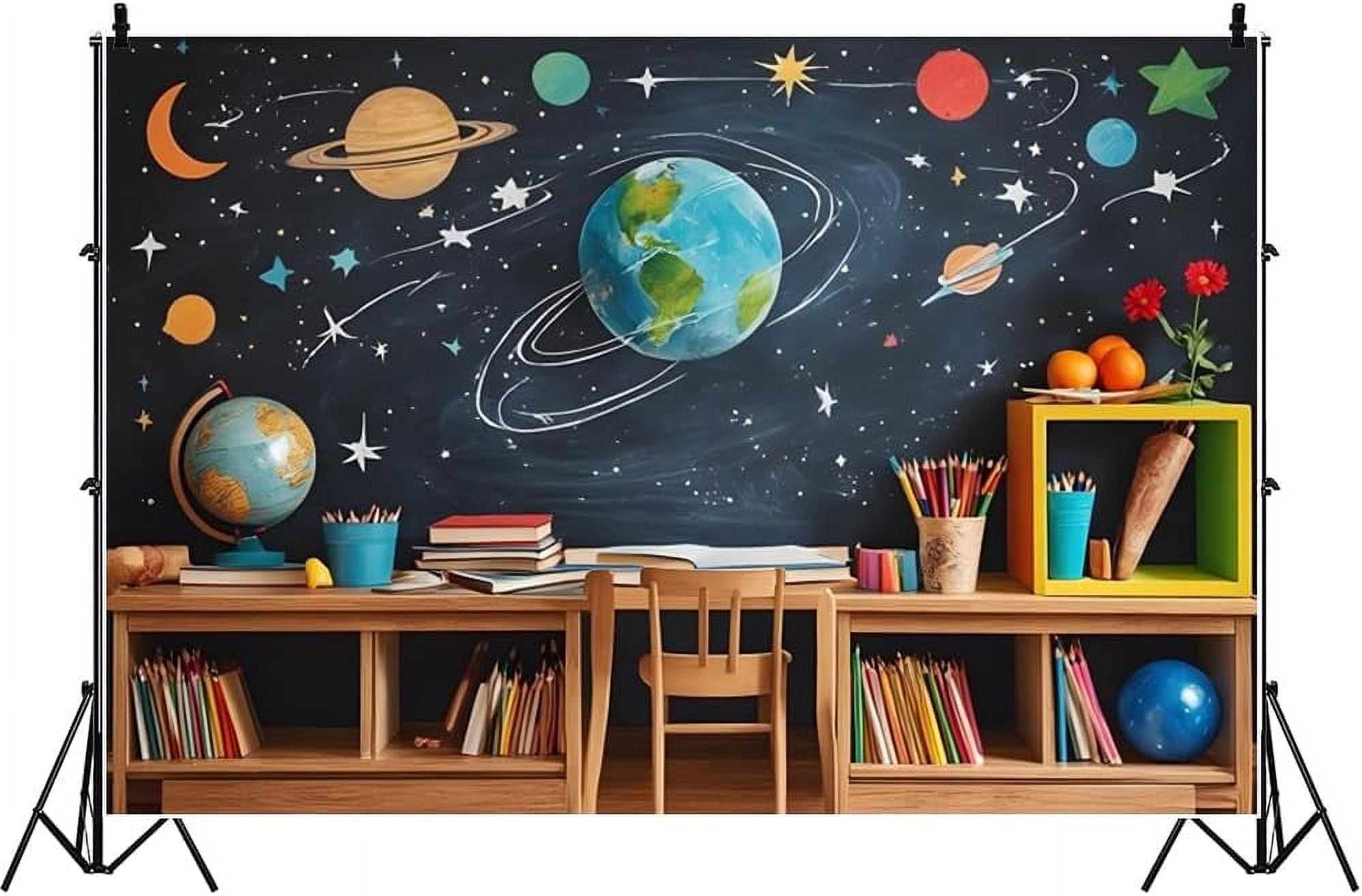 Pretty Welcome Back to School Backdrop Outer Space Galaxy Blackboard ...