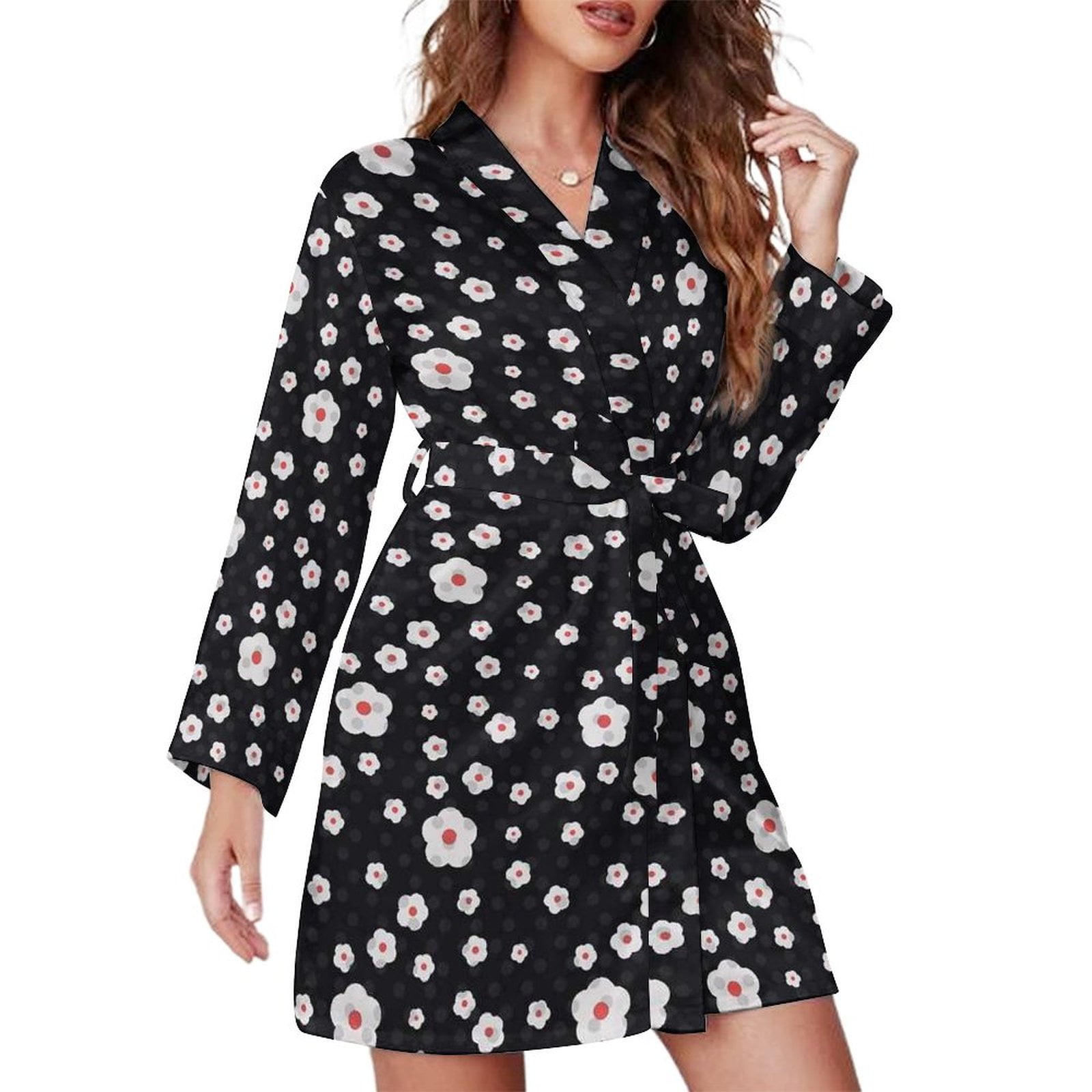 Pretty White Flower Pajama Robe Women Purple Leaves Bedroom Sleepwear ...