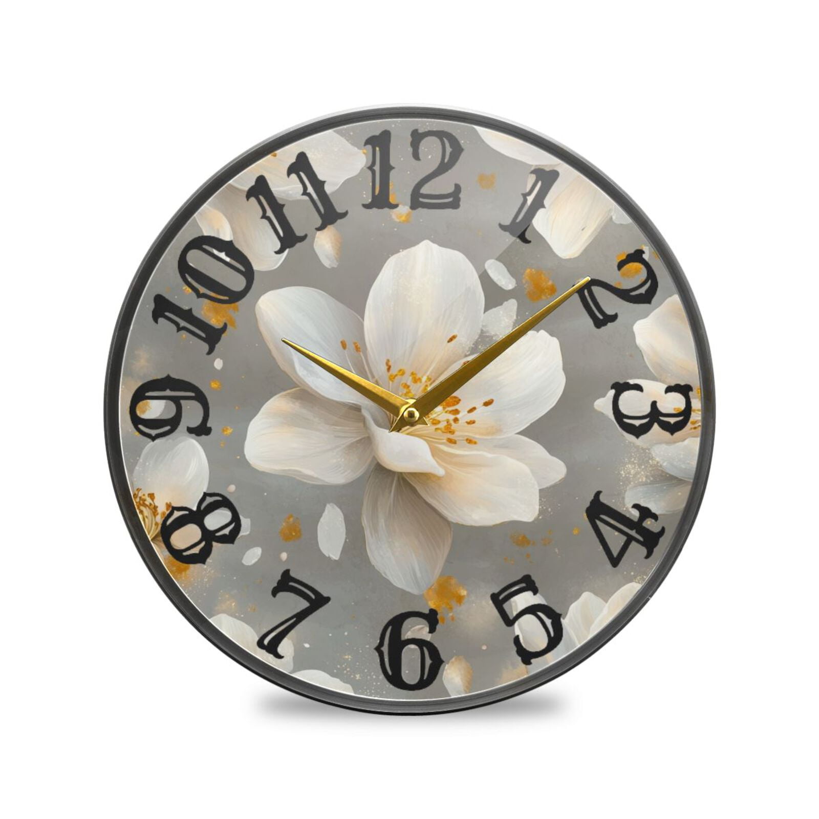 Pretty White Flowers Wall Clock 12 Inch Silent Non Ticking Battery ...