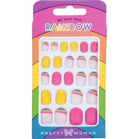 Pretty Woman Kids Manicure Press on Nail Kit, Oval, Rainbow, 24pcs ...