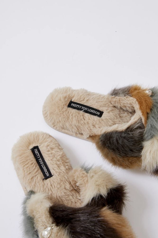 Pretty You London Womens Slider Slippers Blyss in Caramal - Large ...